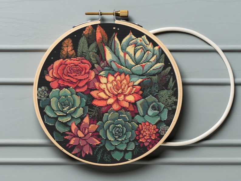 Succulent Plants Cross Stitch Pattern PDF, Floral Cross Stitch, Succulents Embroidery, Digital ...
