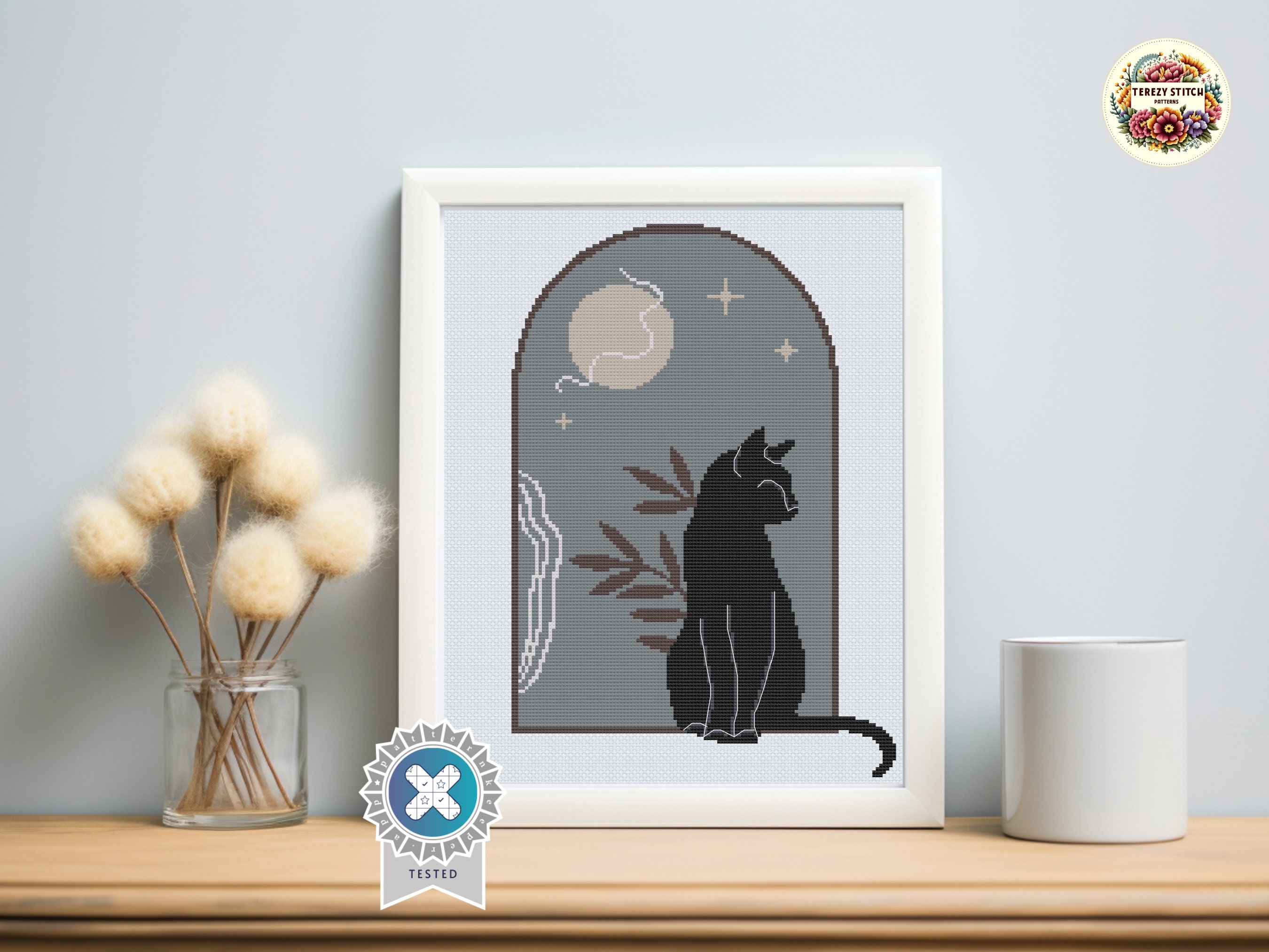 Boho Cat Cross Stitch Pattern: Modern Embroidery Art (digital Download ...