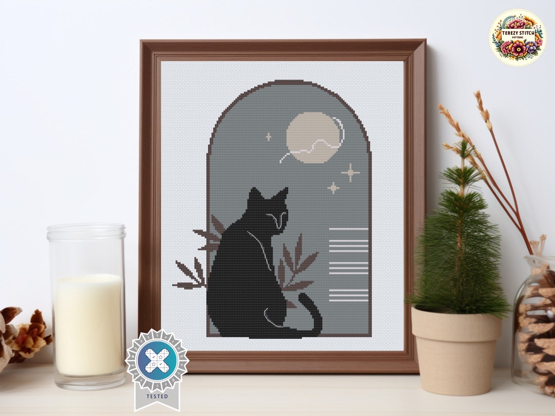 Boho Cat Cross Stitch Pattern Digital Download, Funny Cross Stitch, Cat ...