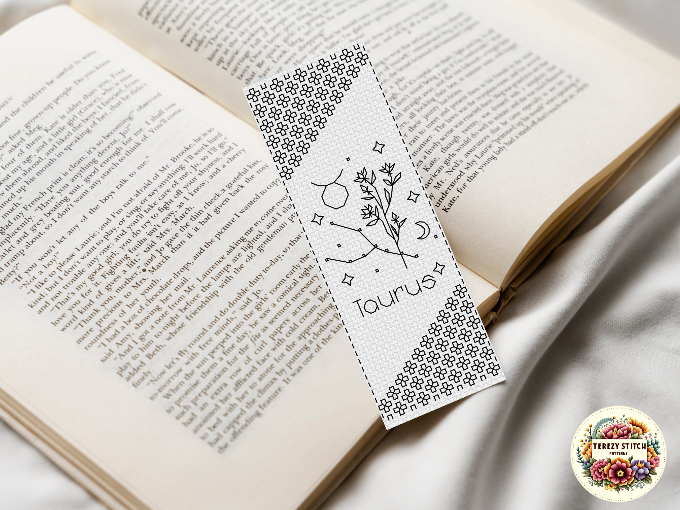 Taurus Zodiac Blackwork Bookmark Pattern: Geometric Embroidery (PDF ...