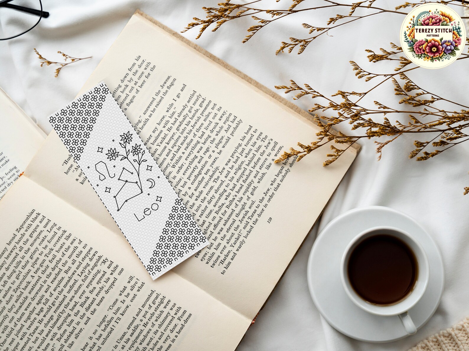 Leo Zodiac Blackwork Bookmark Pattern - Blackwork Embroidery Sampler ...