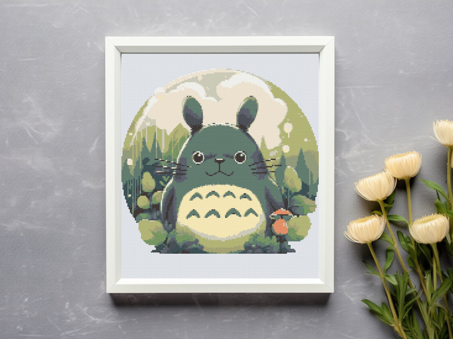 Anime Totoro Cross Stitch Pattern: Kawaii Floral Embroidery (PDF ...