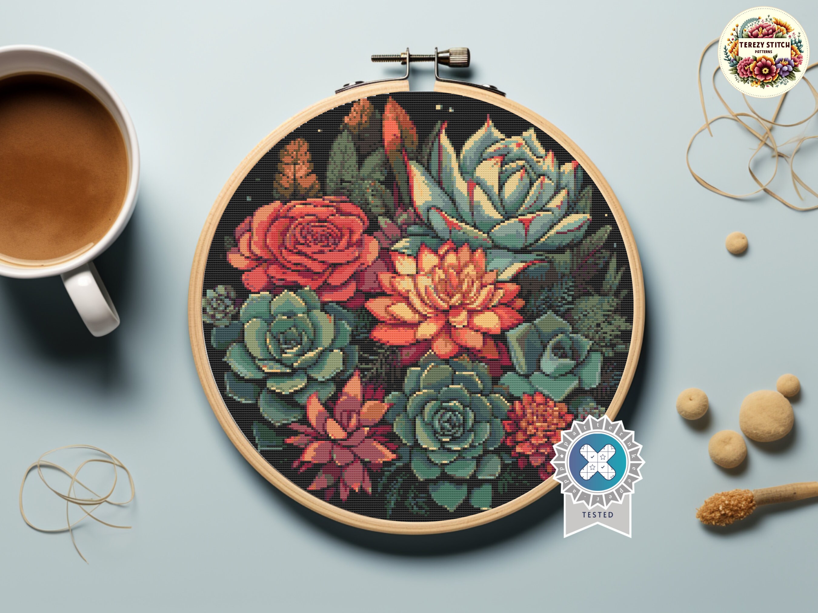 Succulent Garden Cross Stitch Pattern: Floral Embroidery Design (PDF ...
