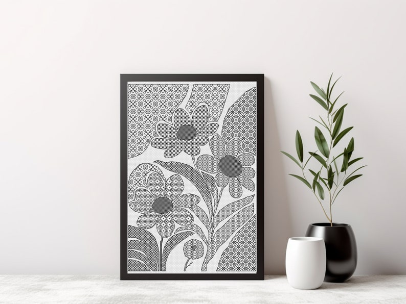 Blackwork Flowers Cross Stitch Pattern Blackwork Embroidery Sampler ...