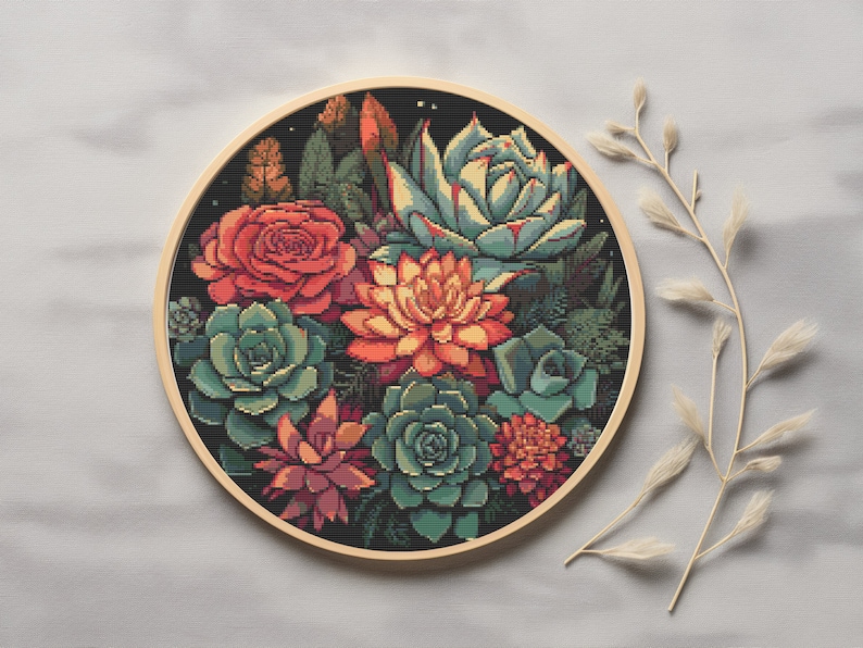 Succulent Plants Cross Stitch Pattern PDF, Floral Cross Stitch, Succulents Embroidery, Digital ...