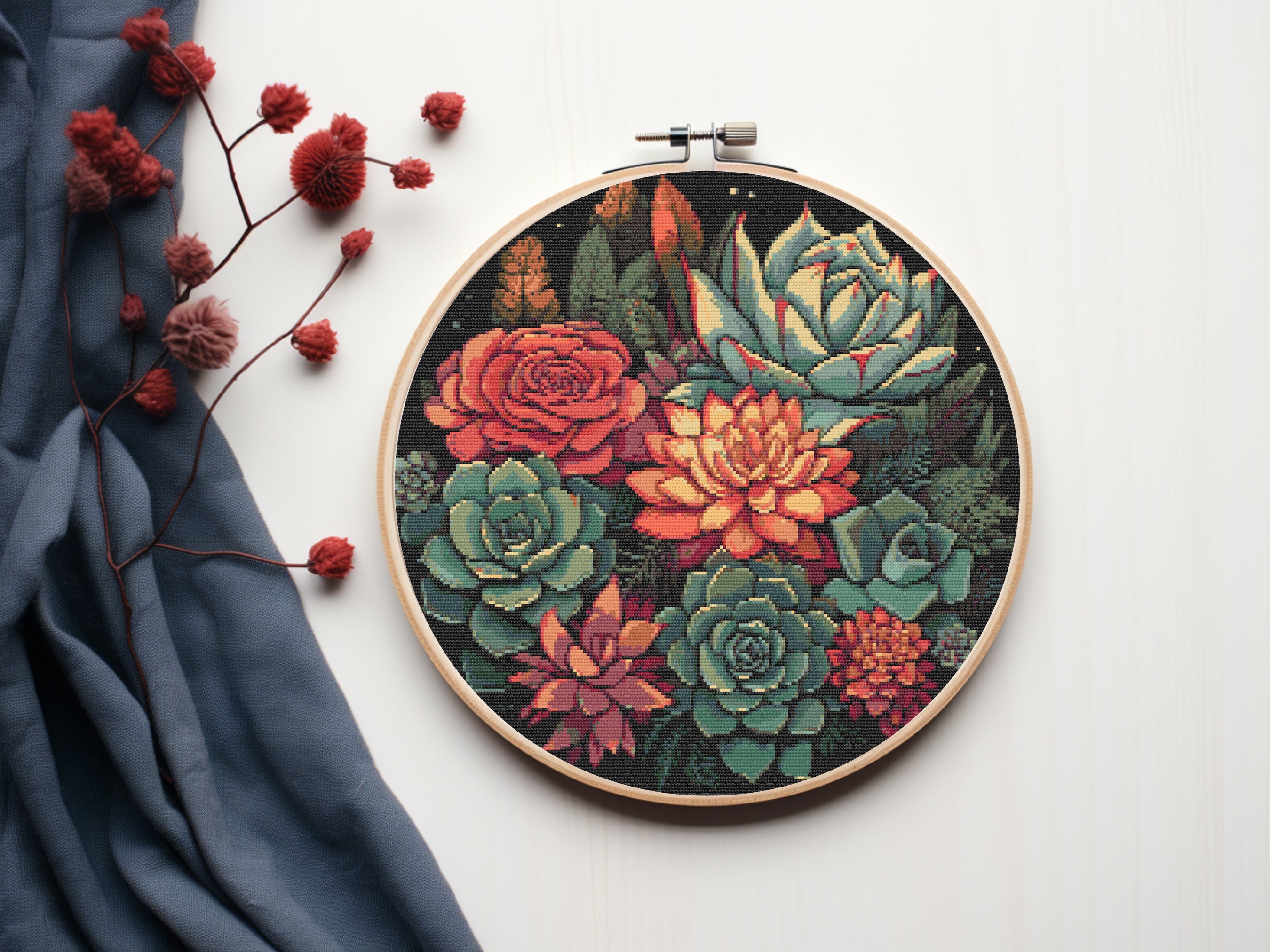Succulent Plants Cross Stitch Pattern PDF, Floral Cross Stitch ...