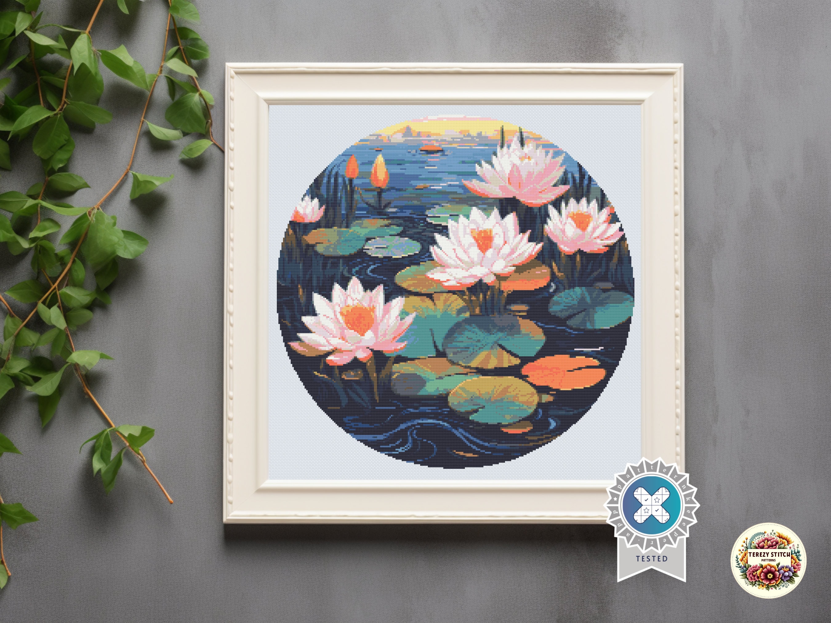 Water Lilies - Digital Cross Stitch Pattern PDF, Floral Cross Stitch ...