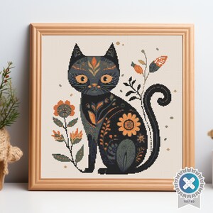 Folk Cat - Digital Cross Stitch Pattern, Halloween Embroidery Designs ...