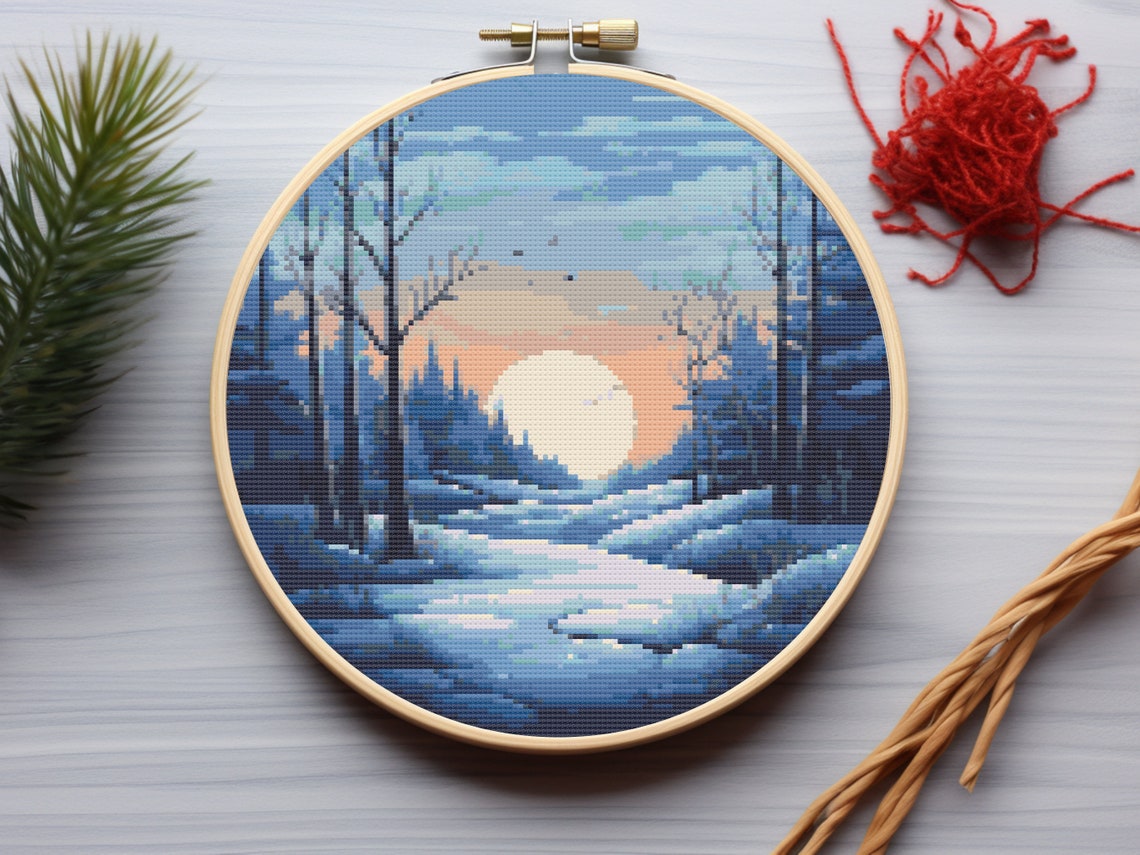 Winter Sunset Landscape Cross Stitch Pattern (PDF) - Etsy
