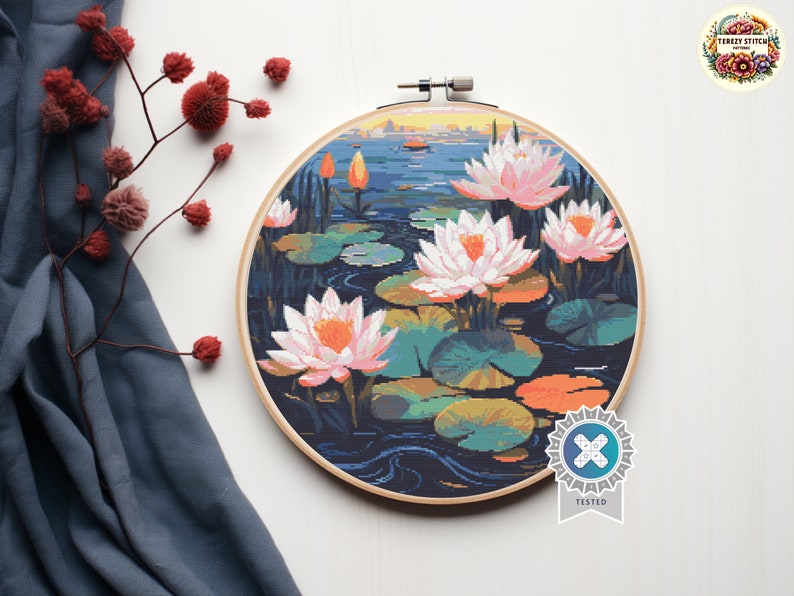 Water Lilies - Digital Cross Stitch Pattern PDF, Floral Cross Stitch ...