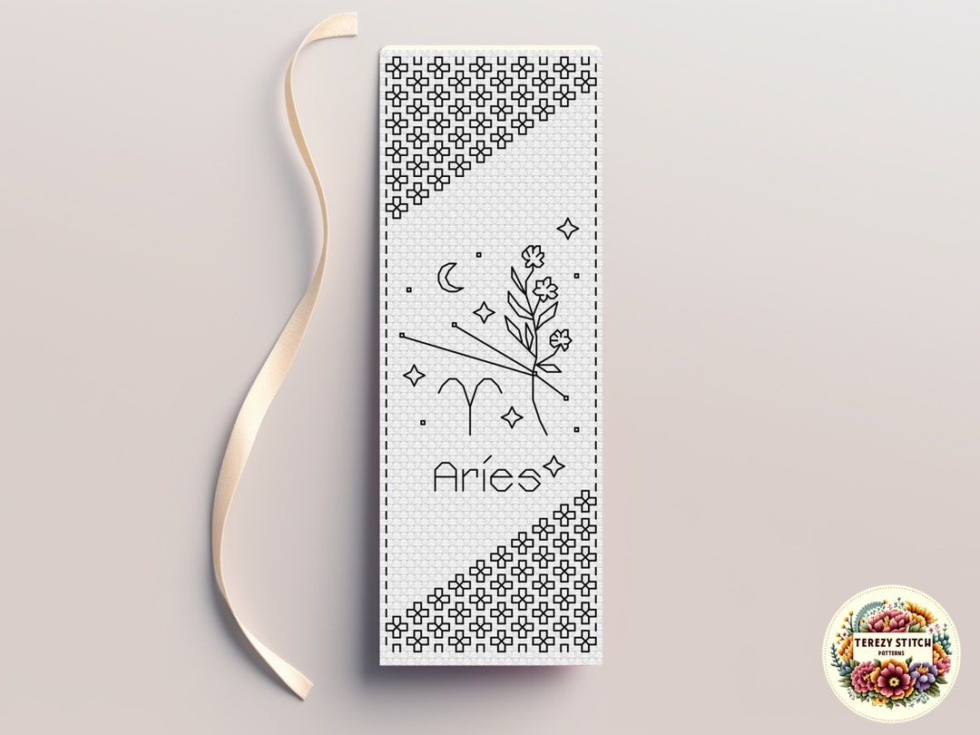 Aries Zodiac Blackwork Bookmark Pattern: Geometric Embroidery (PDF ...