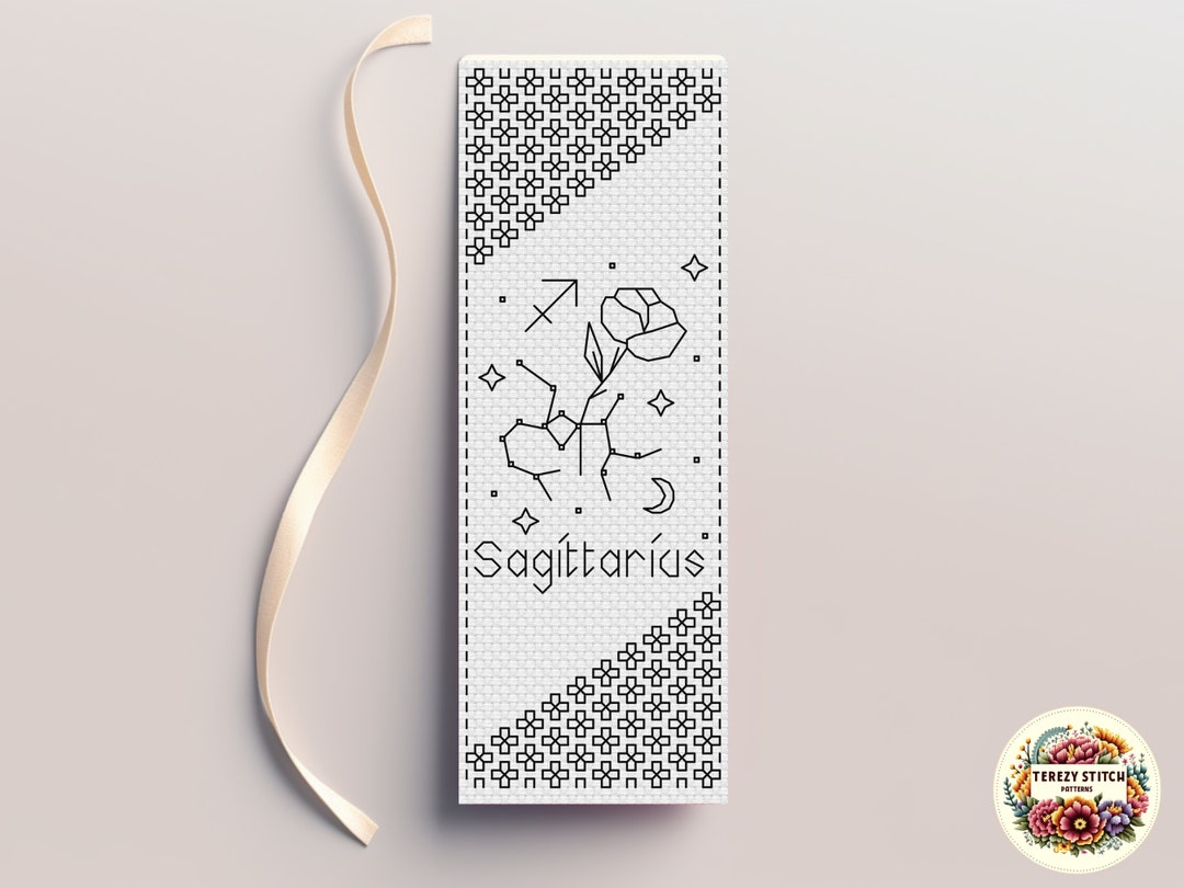 Sagittarius Zodiac Blackwork Bookmark: Geometric Embroidery Pattern ...