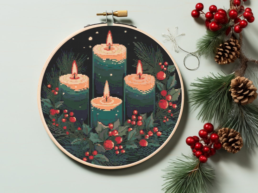 Christmas Candles Cross Stitch Pattern: Holiday Wreath (PDF Pattern) - Etsy