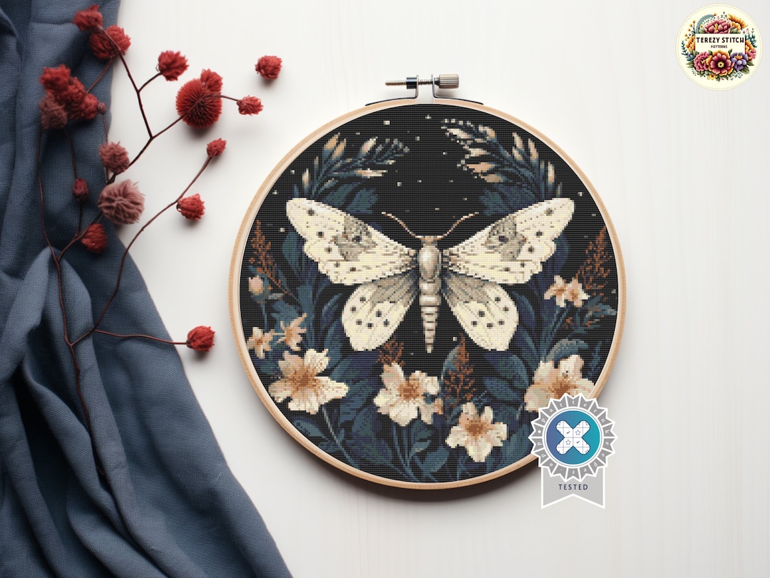 Floral Moth - Digital Cross Stitch Pattern PDF, Moth Cross Stitch ...