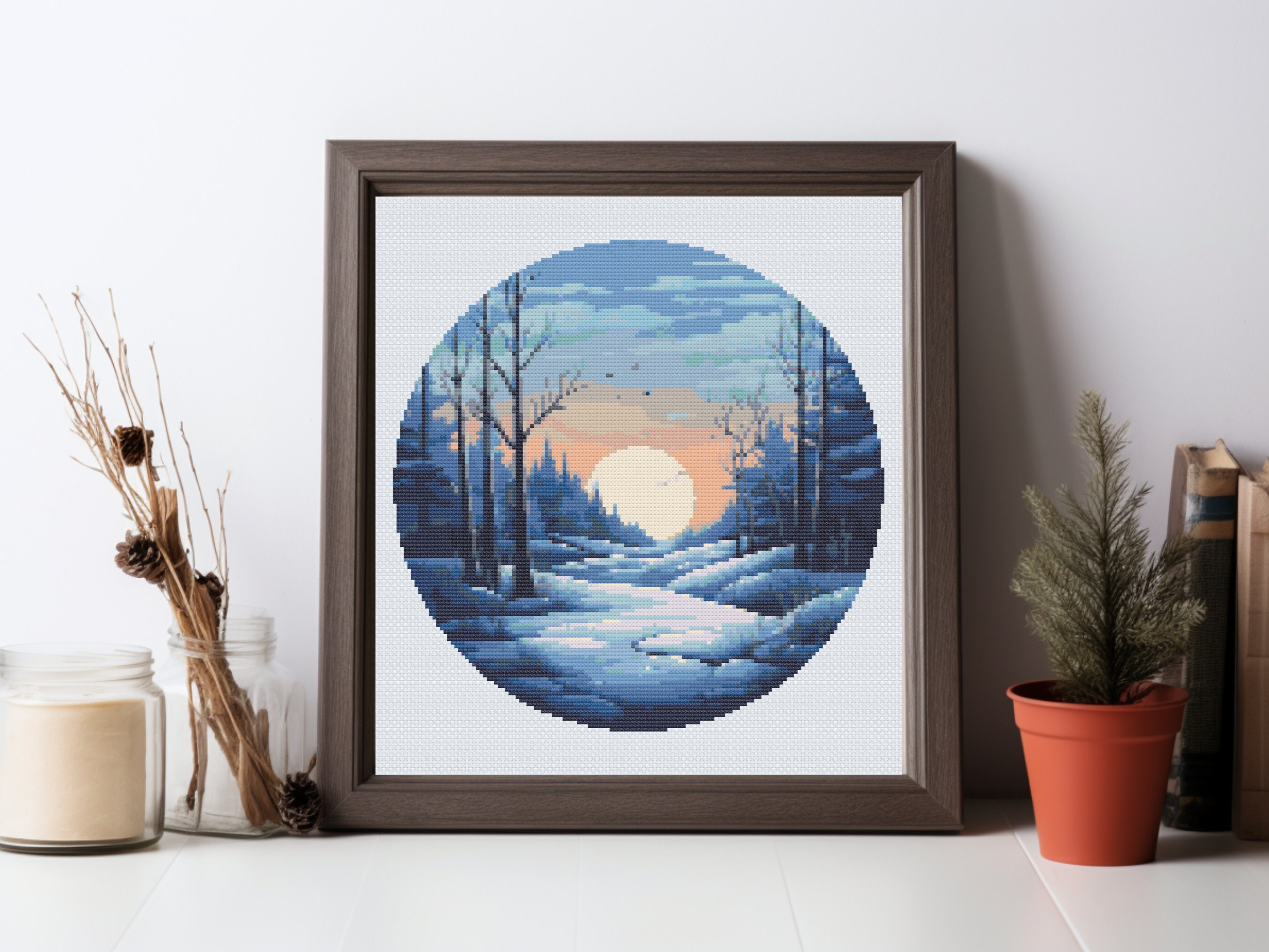 Winter Sunset Landscape Cross Stitch Pattern (PDF) - Etsy