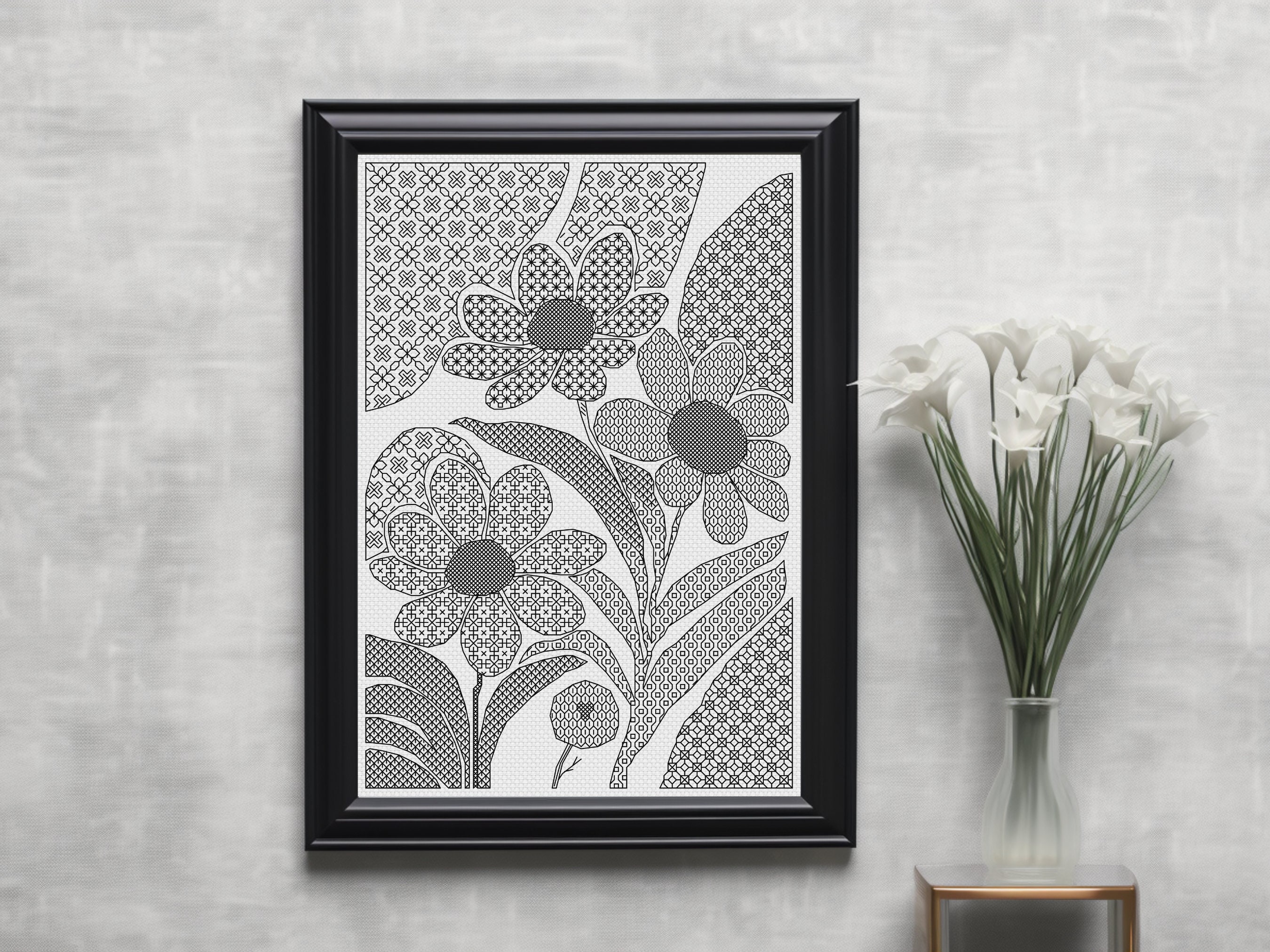 Blackwork Flowers Cross Stitch Pattern Blackwork Embroidery Sampler ...