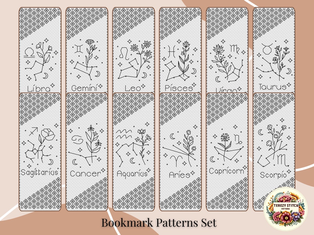 Zodiac Blackwork Bookmark Patterns: Geometric Cross Stitch (PDF Pattern ...