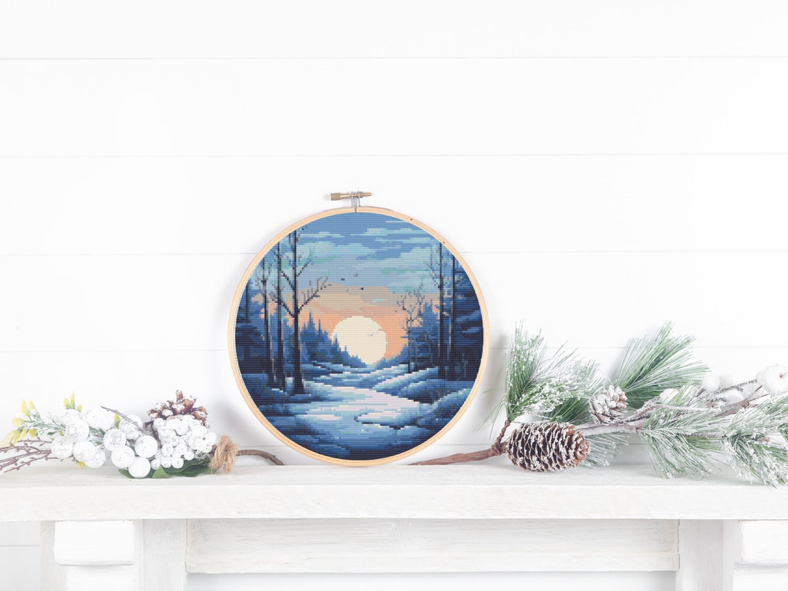 Winter Sunset Landscape Cross Stitch Pattern (PDF) - Etsy