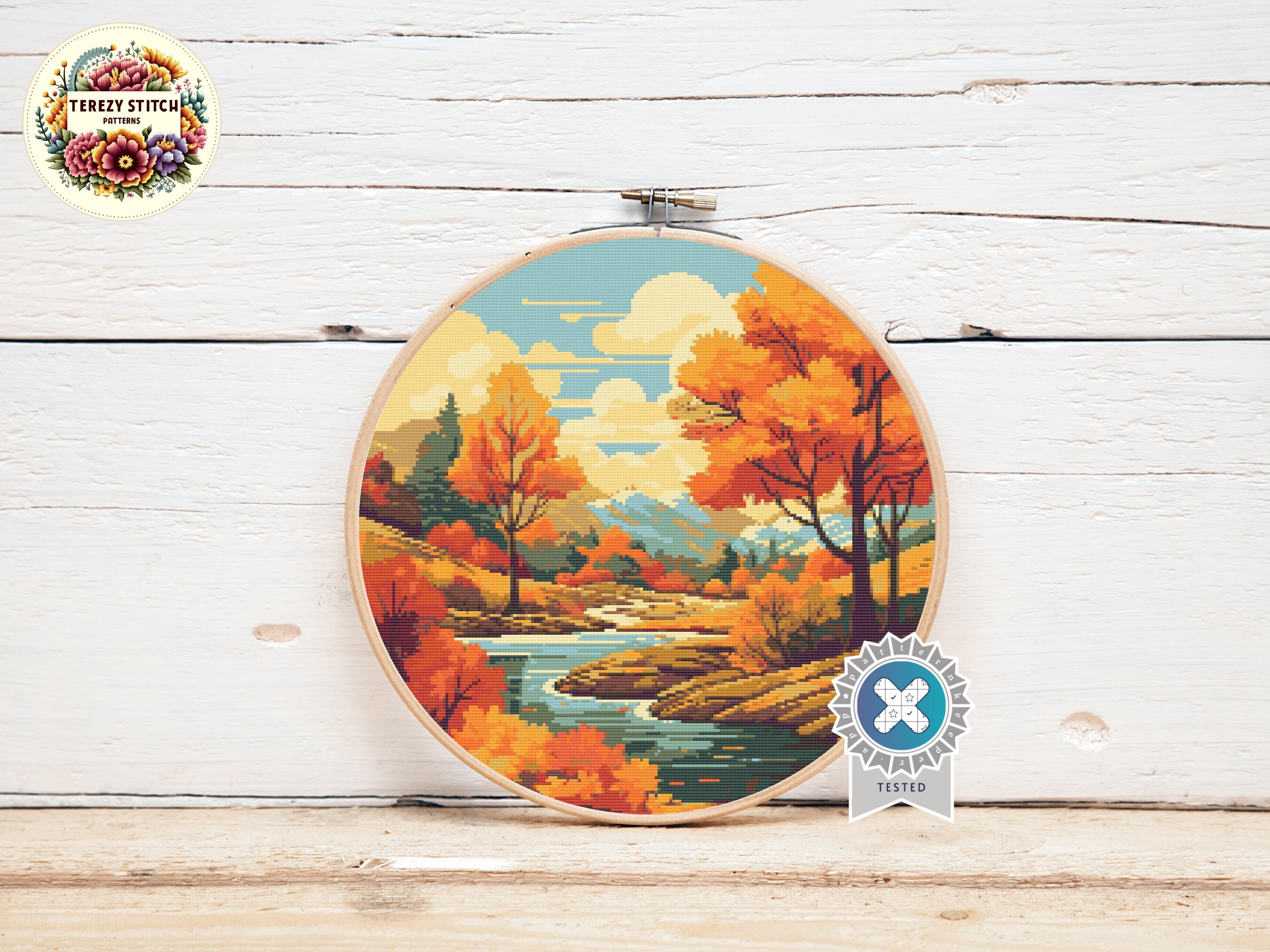 Fall Landscape Cross Stitch Pattern: Autumn Forest Scene (digital ...