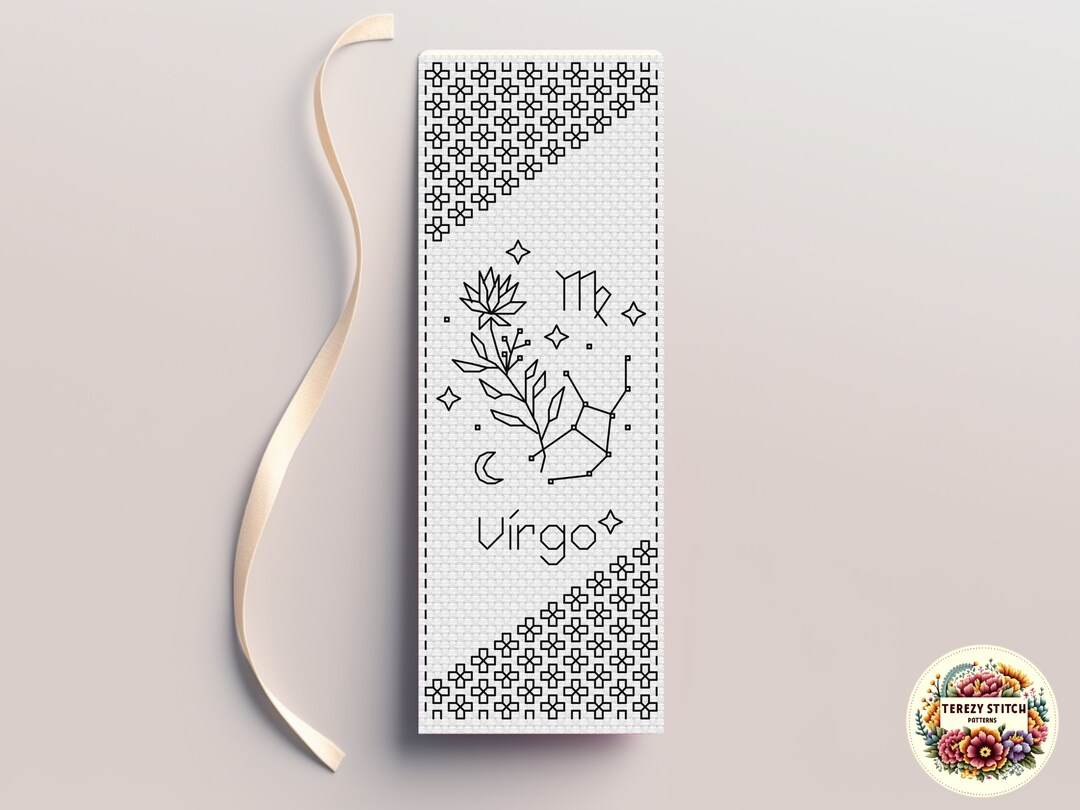 Virgo Zodiac Blackwork Embroidery Bookmark Pattern (PDF Pattern) - Etsy