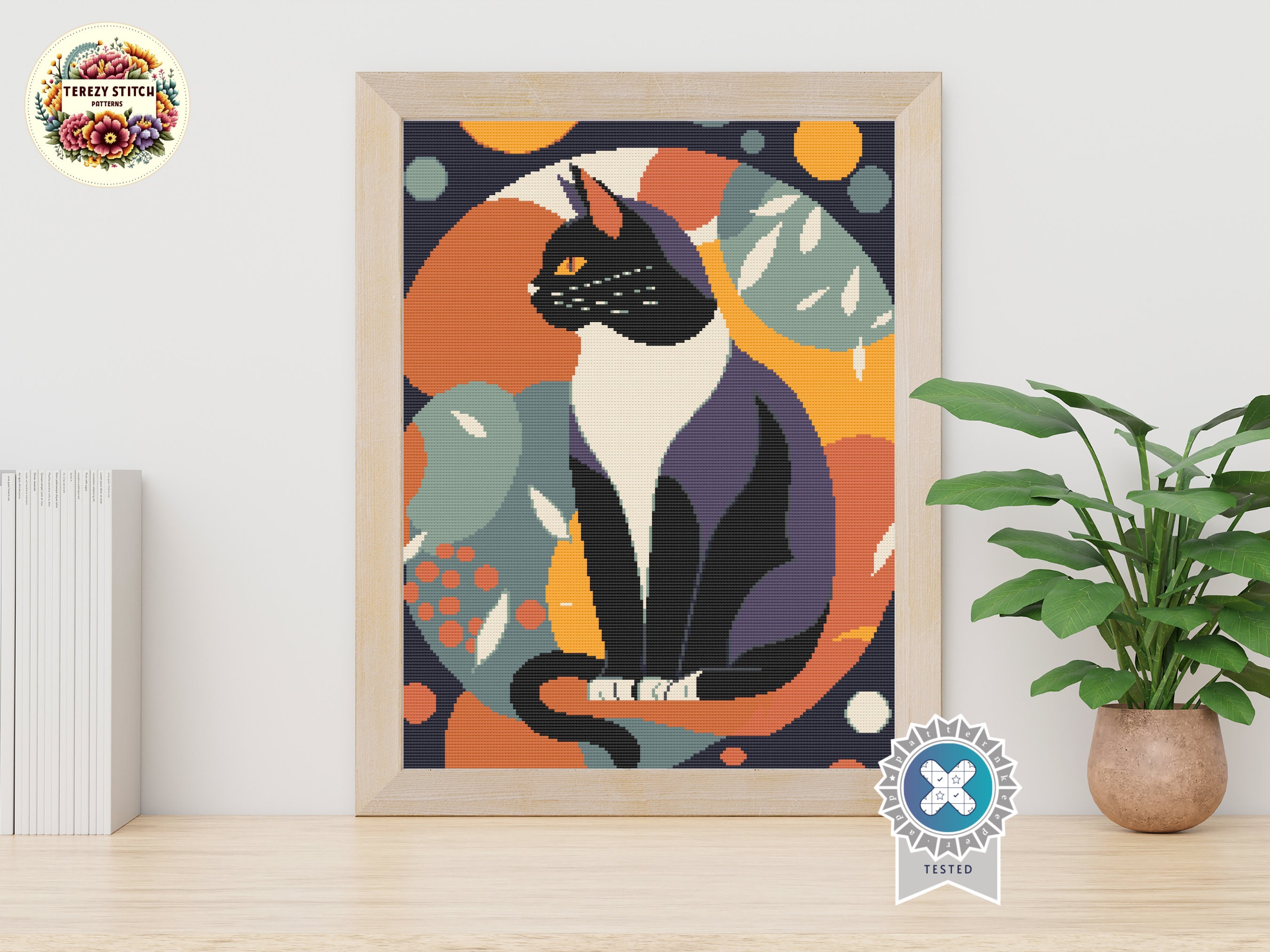 Abstract Cat Digital Cross Stitch Pattern, Embroidery Designs Trendy ...
