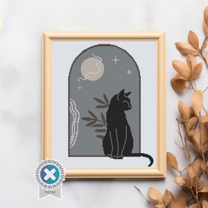Boho Cat Cross Stitch Pattern: Modern Embroidery Art (digital Download ...
