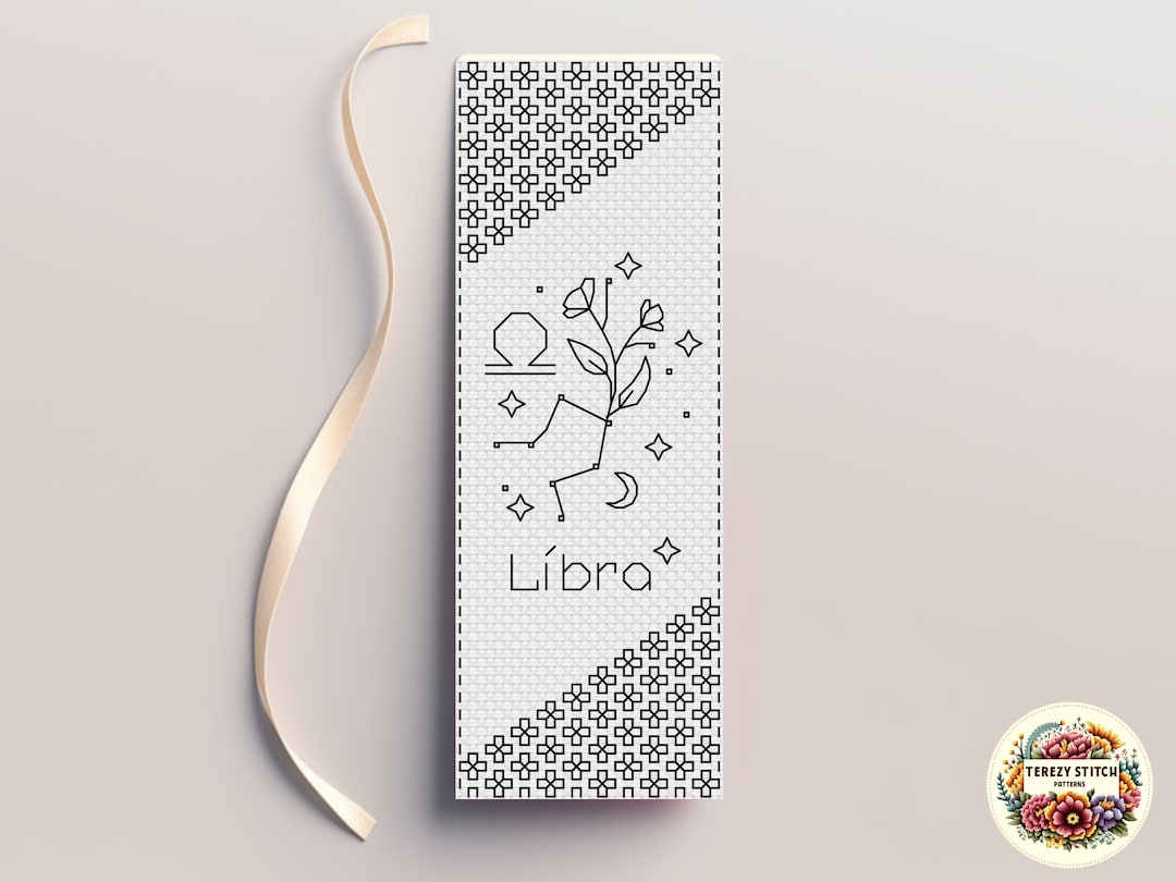 Libra Zodiac Blackwork Embroidery Bookmark Pattern Cross Stitch (PDF ...