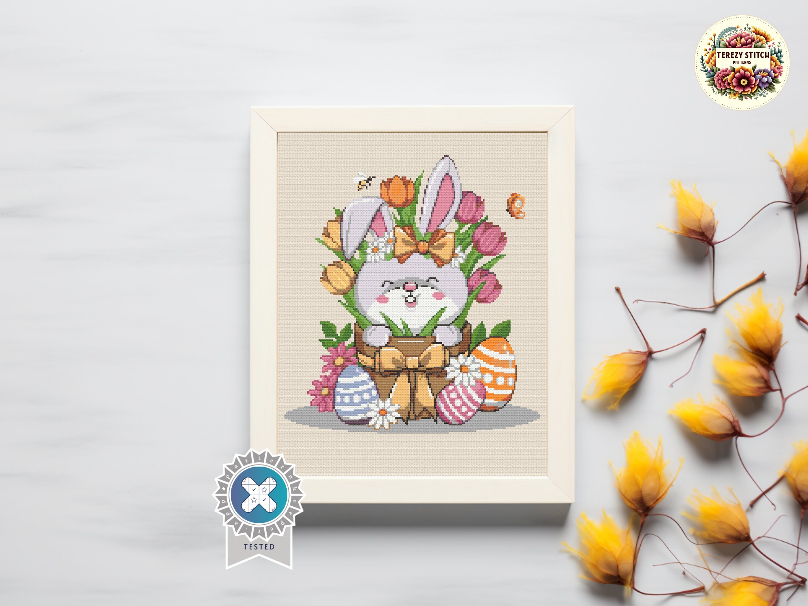 Easter Bunny Cross Stitch Pattern PDF, Floral Easter Cross Stitch ...