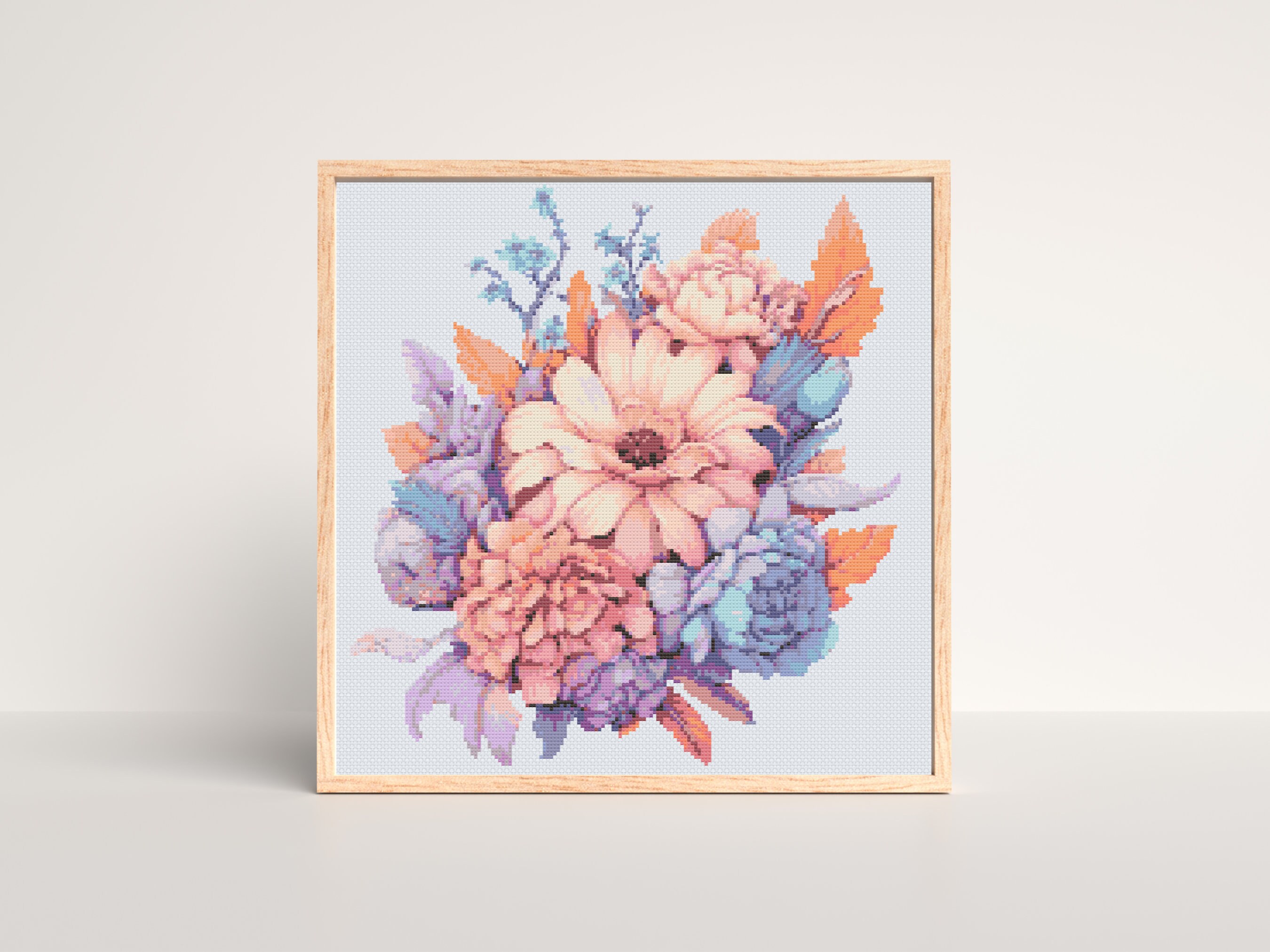 Pastel Flowers Digital Cross Stitch Pattern PDF, Floral Cross Stitch ...