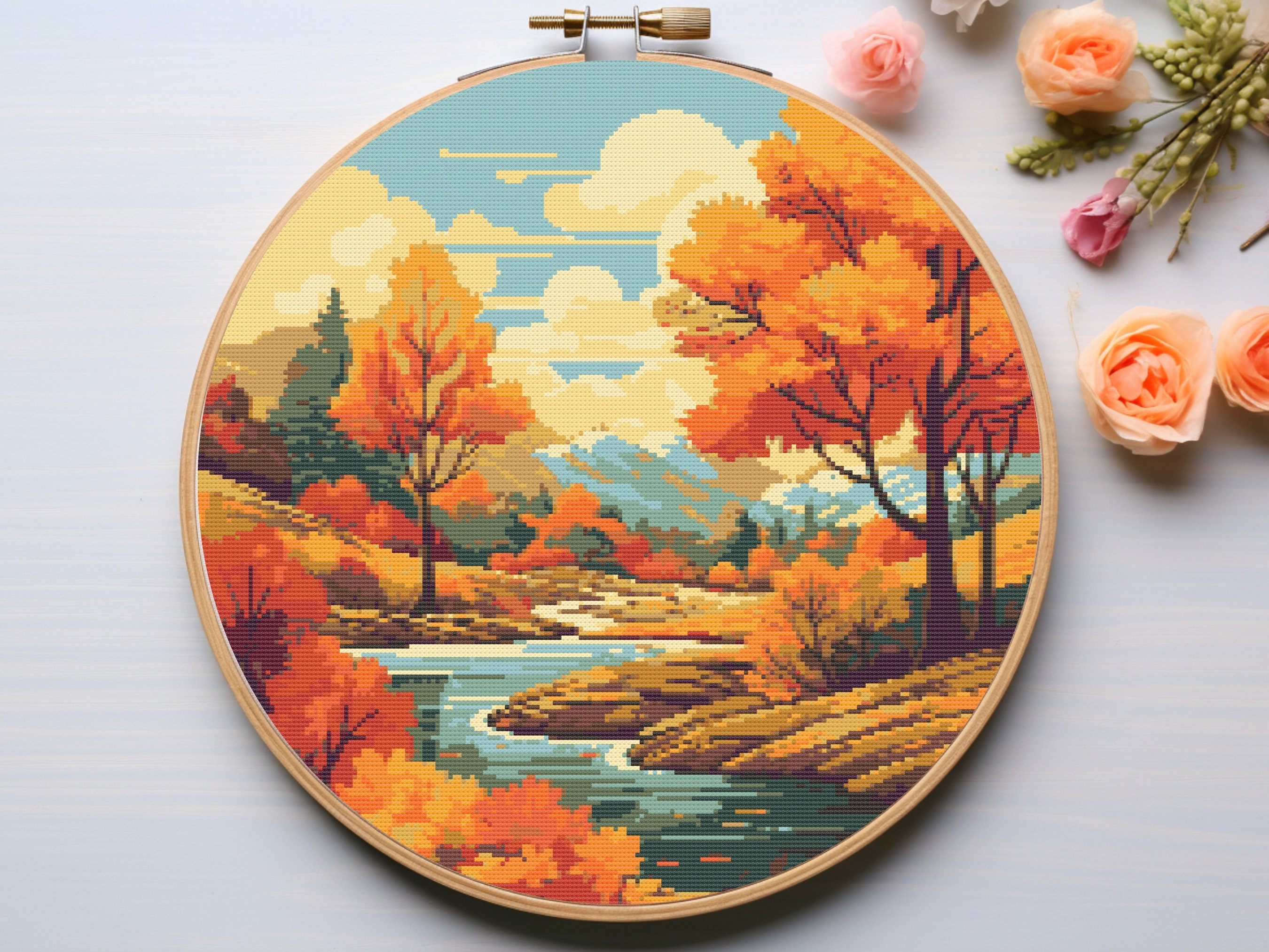 Fall Landscape Counted Digital Cross Stitch Pattern PDF. Fall Cross ...