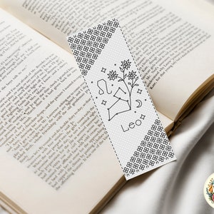 Leo Zodiac Blackwork Bookmark Pattern - Blackwork Embroidery Sampler ...