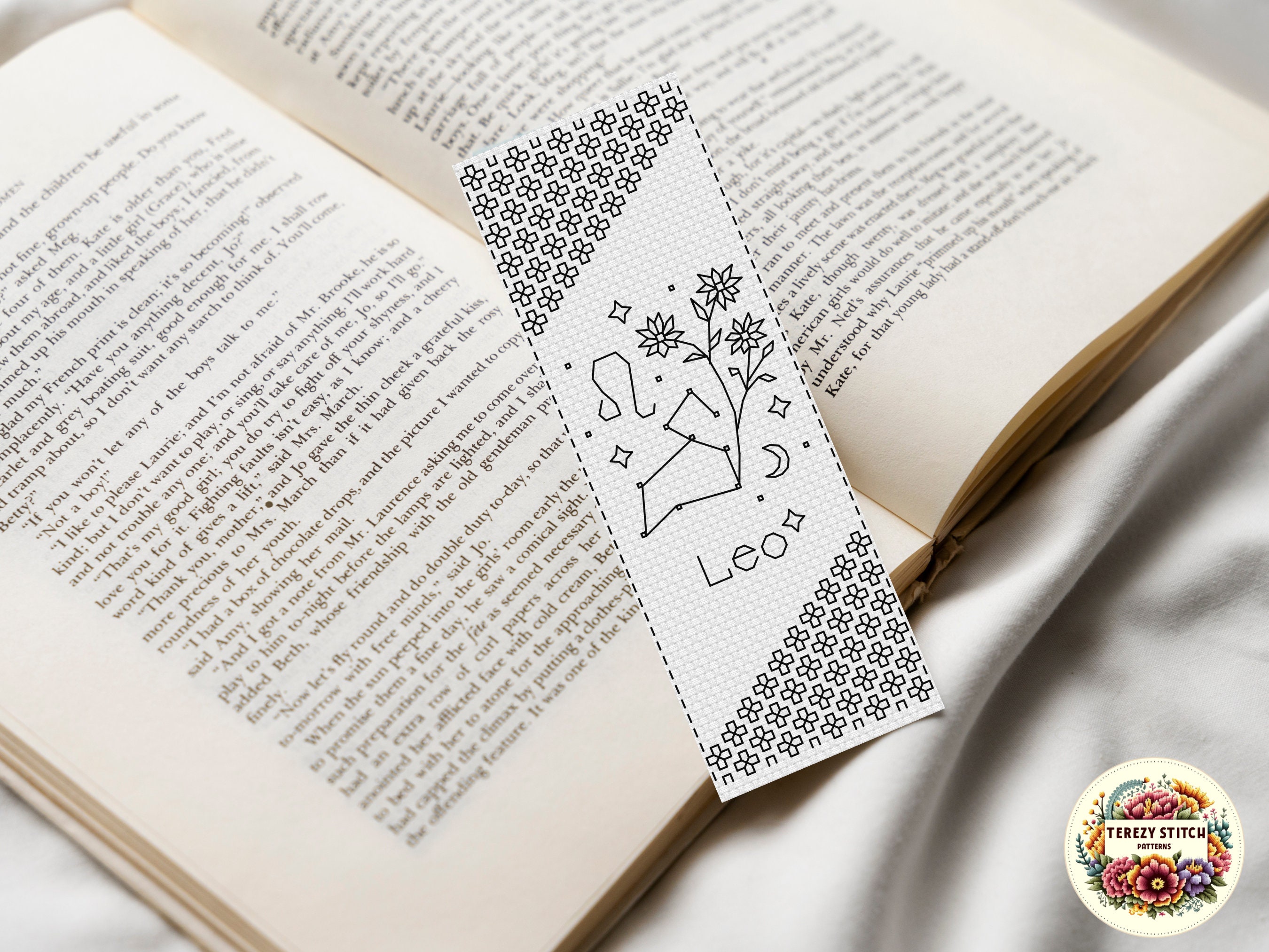 Leo Zodiac Blackwork Bookmark Pattern - Blackwork Embroidery Sampler ...