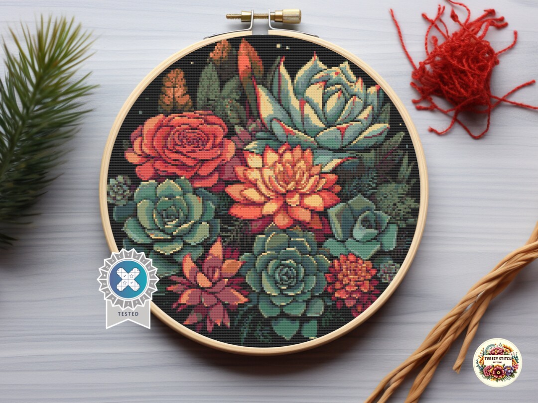 Succulent Plants - Cross Stitch Pattern PDF, Floral Cross Stitch ...