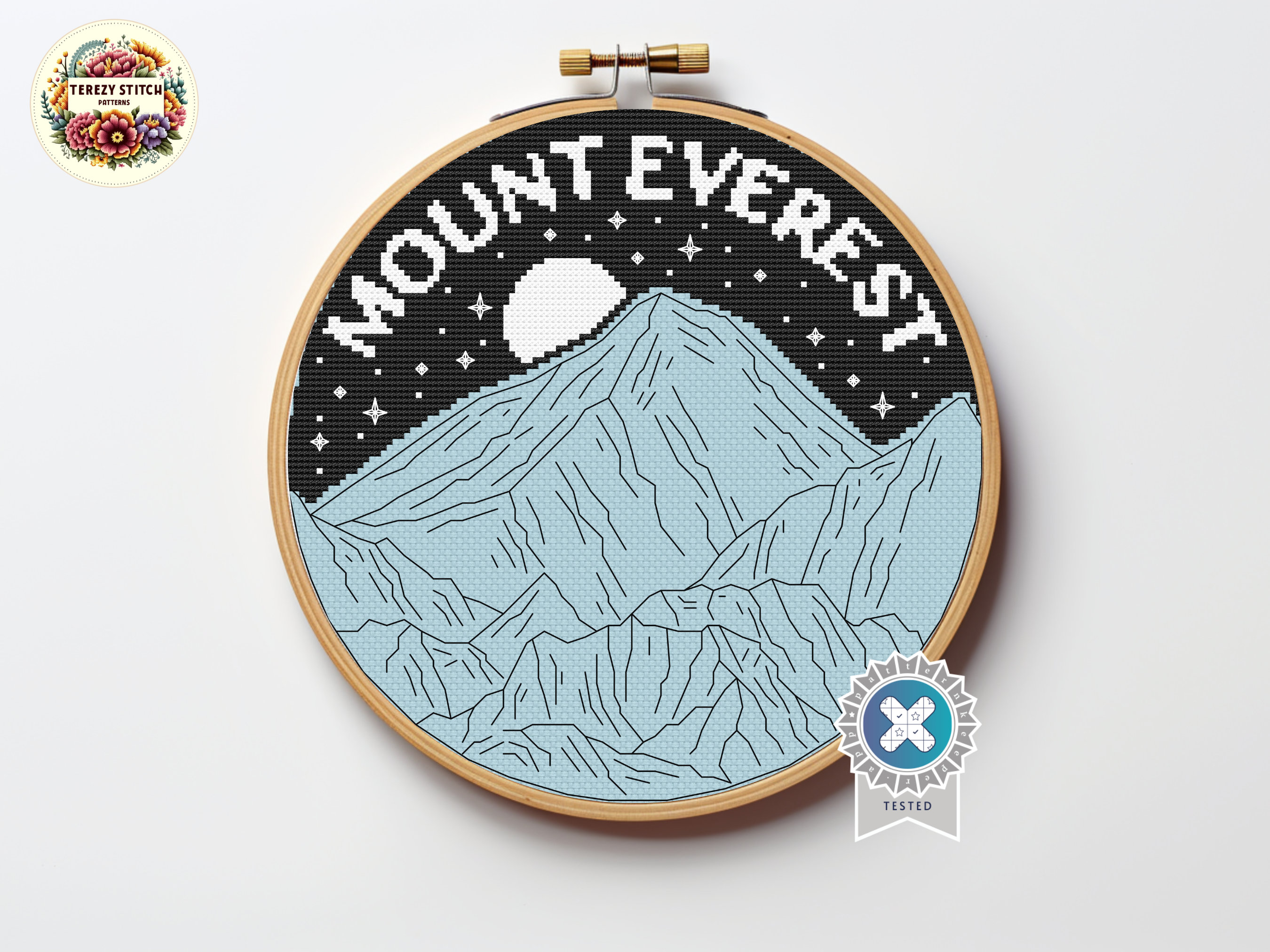 Mount Everest Cross Stitch Pattern: Blackwork Mountain Embroidery (PDF ...