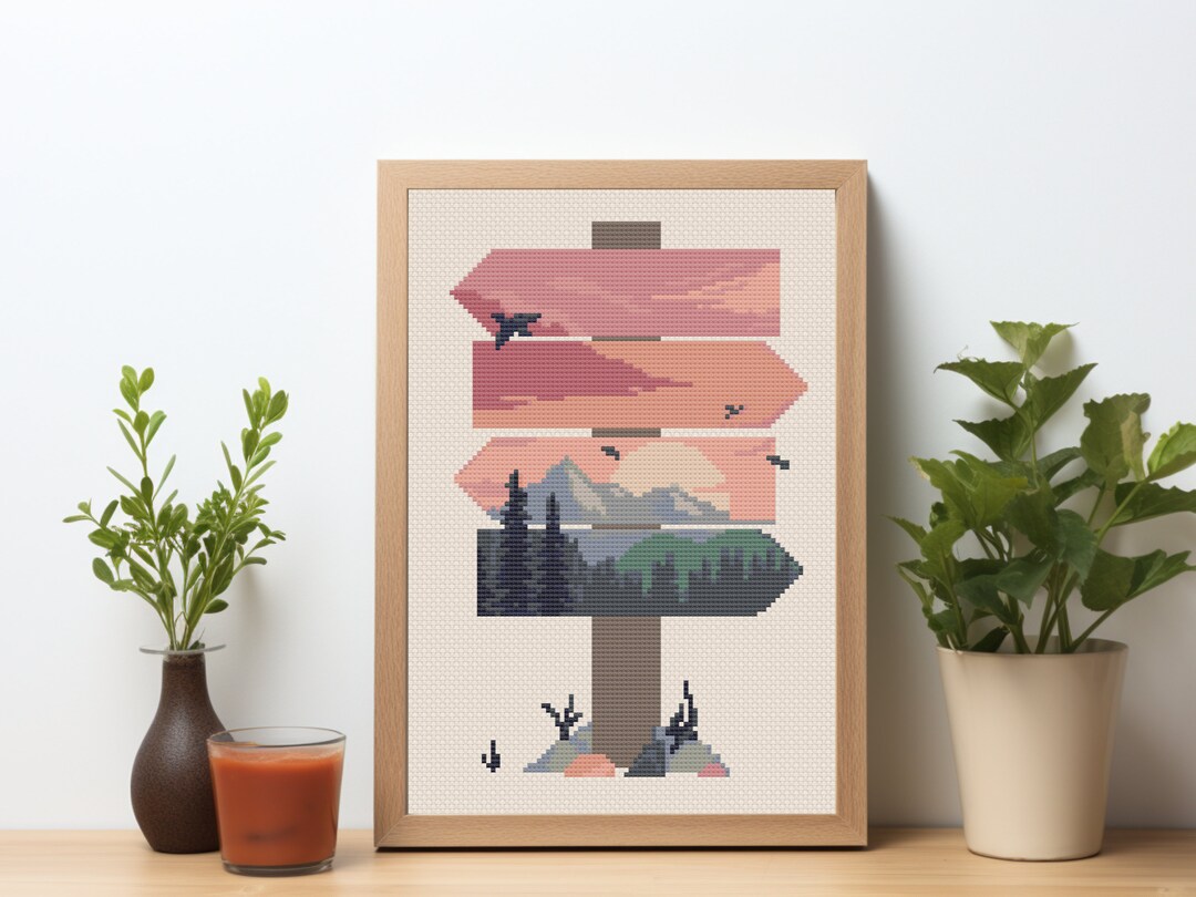 Sign With Landscape - Cross Stitch Pattern PDF, Nature Modern ...