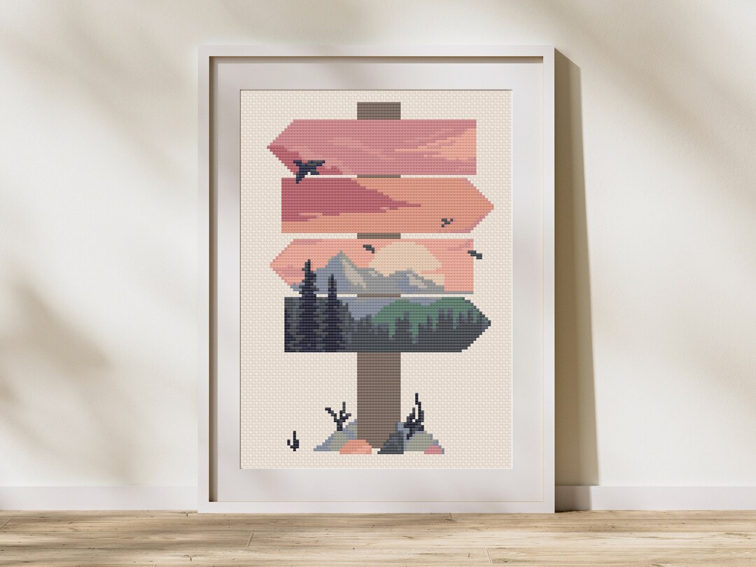 Sign With Landscape Cross Stitch Pattern. Instant PDF - Etsy