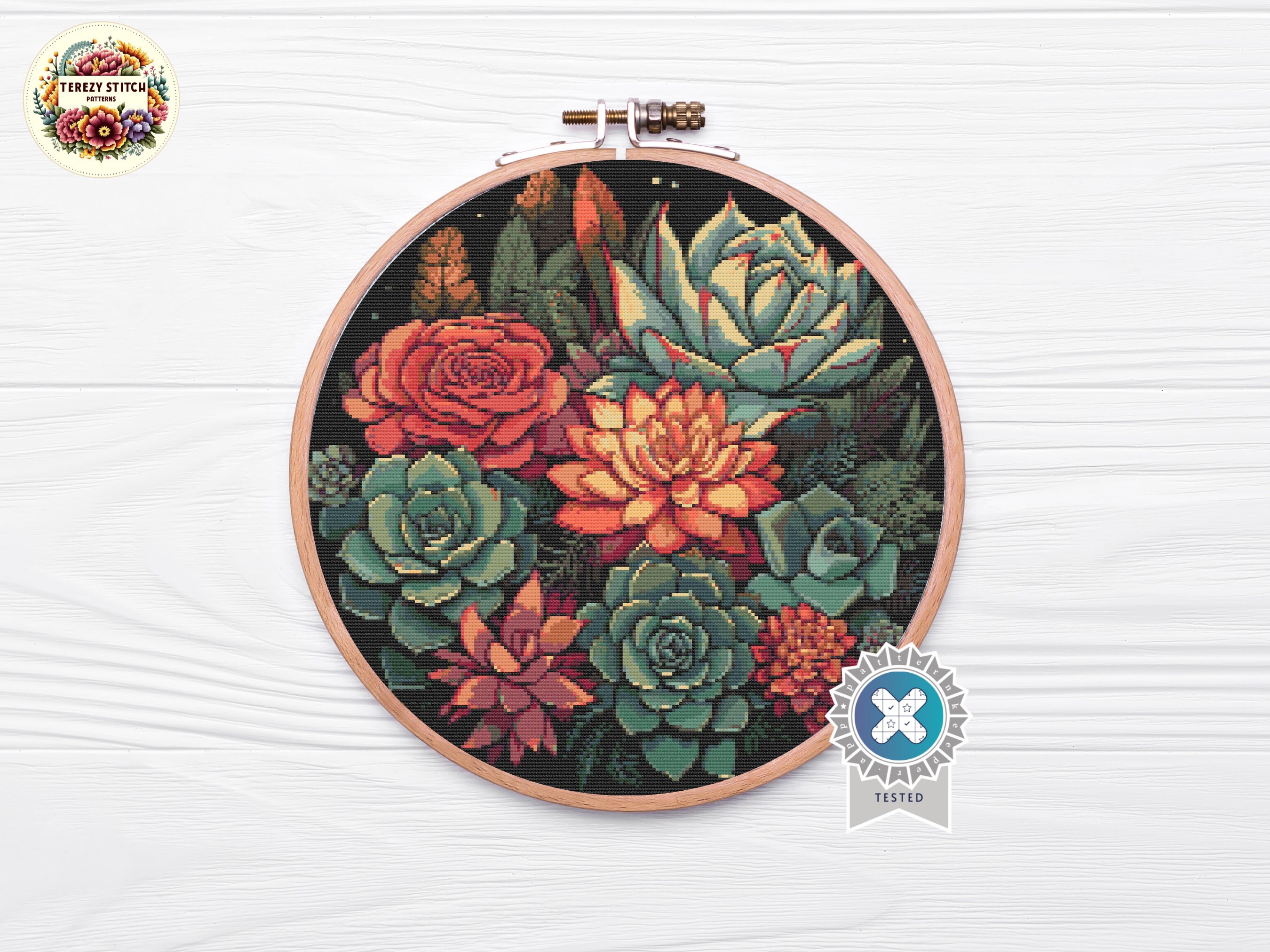 Succulent Garden Cross Stitch Pattern: Floral Embroidery Design (PDF ...