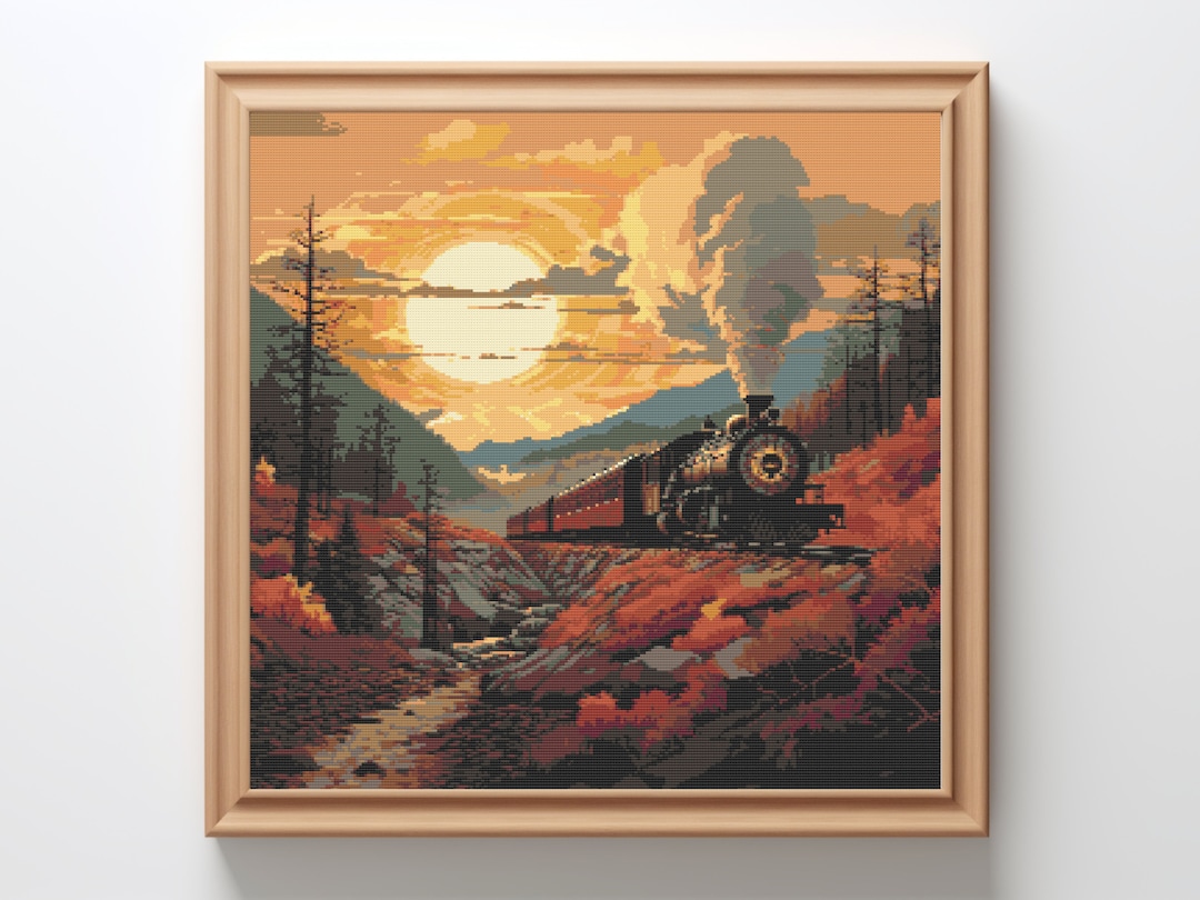 Steam Train Cross Stitch Pattern PDF, Fall Cross Stitch, Embroidery ...