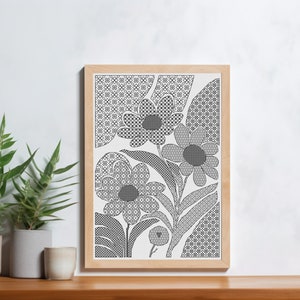 Blackwork Flowers Cross Stitch Pattern: Geometric Floral Embroidery ...
