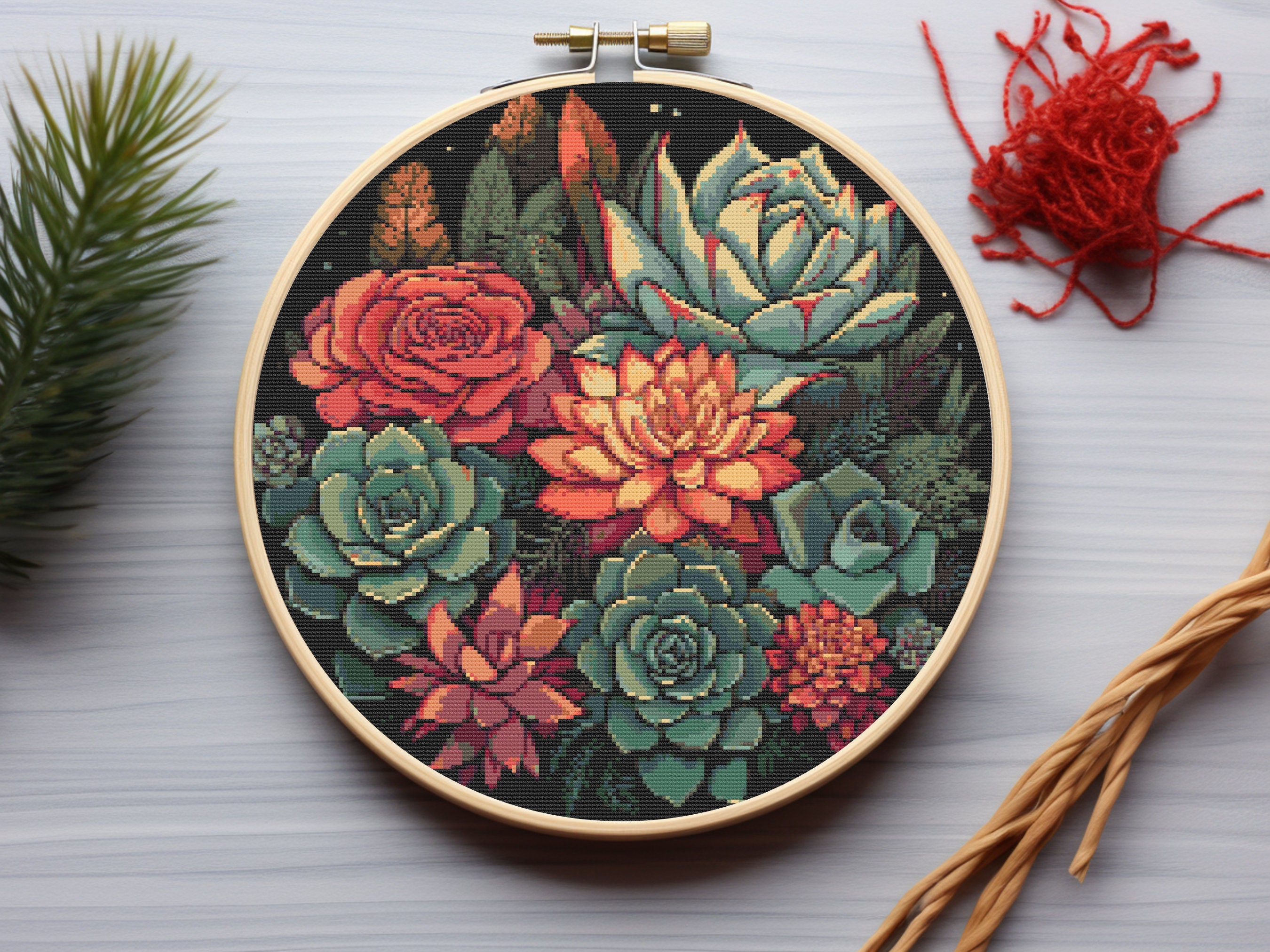 Succulent Plants Cross Stitch Pattern PDF, Floral Cross Stitch ...