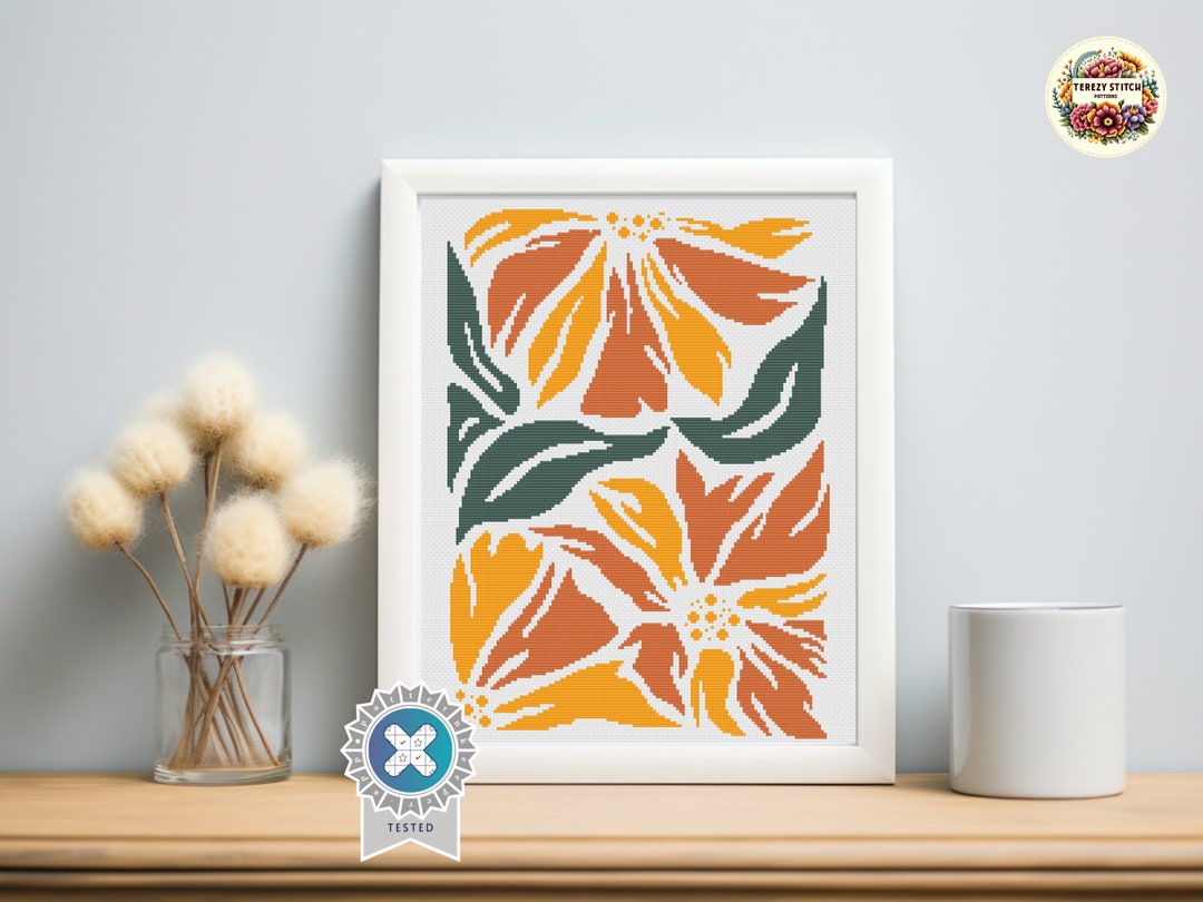 Abstract Flowers - Counted Cross Stitch Pattern, Modern Flowers, Easy X ...