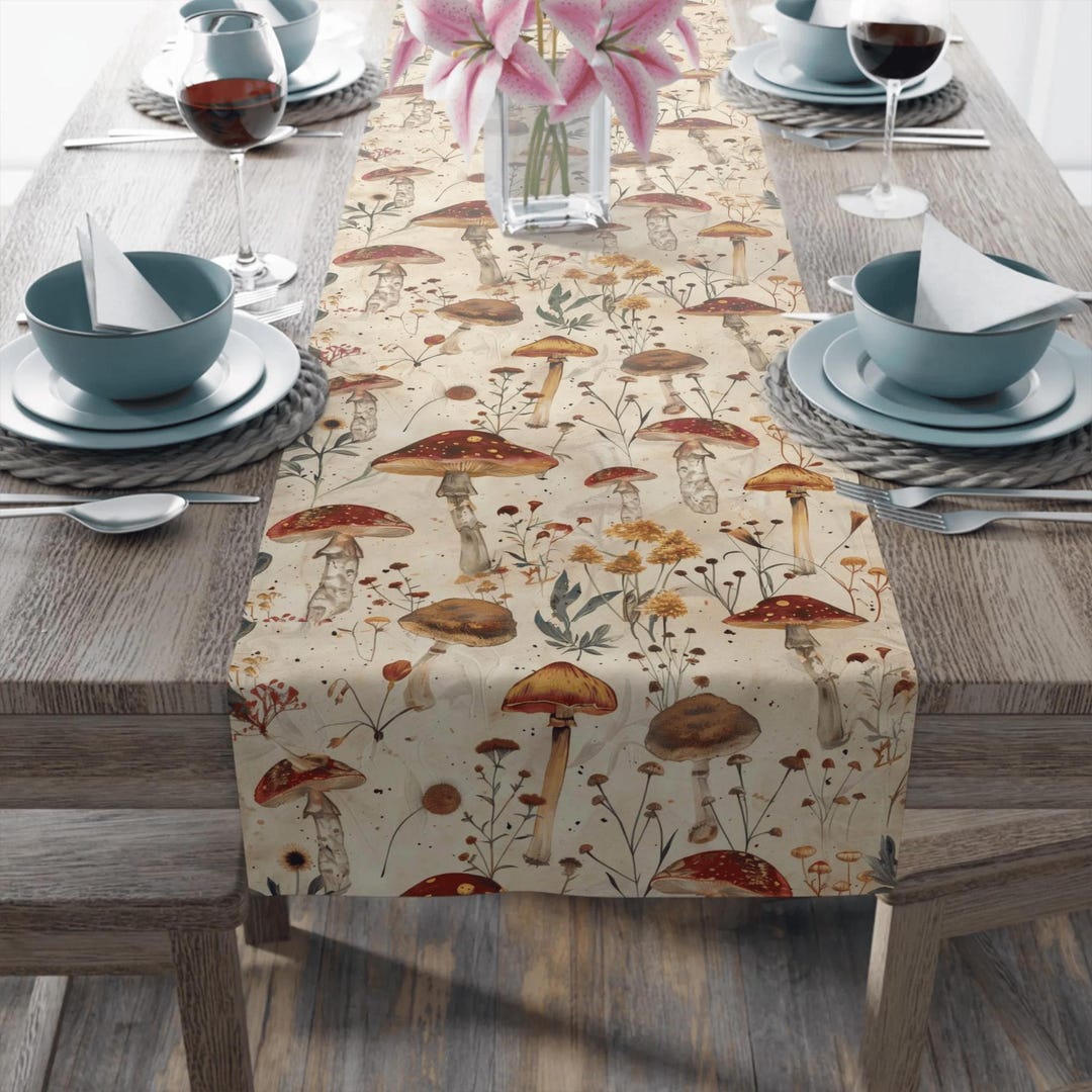 Scandinavian Wild Mushroom Table Runner, Nordic Home Decor, Forestcore ...