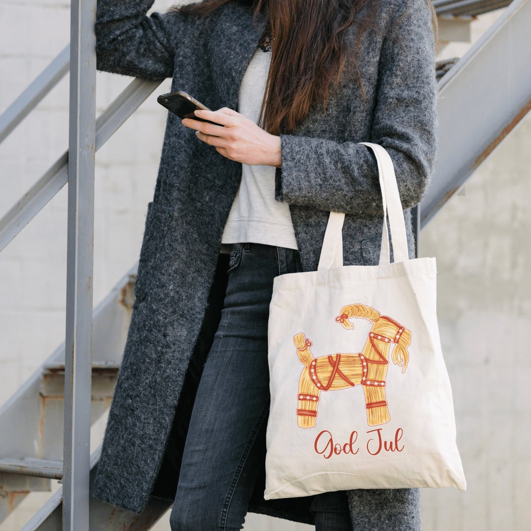 Yule Straw Goat Canvas Bag, God Jul Tote, Nordic Expat Gift, Yule Goat ...