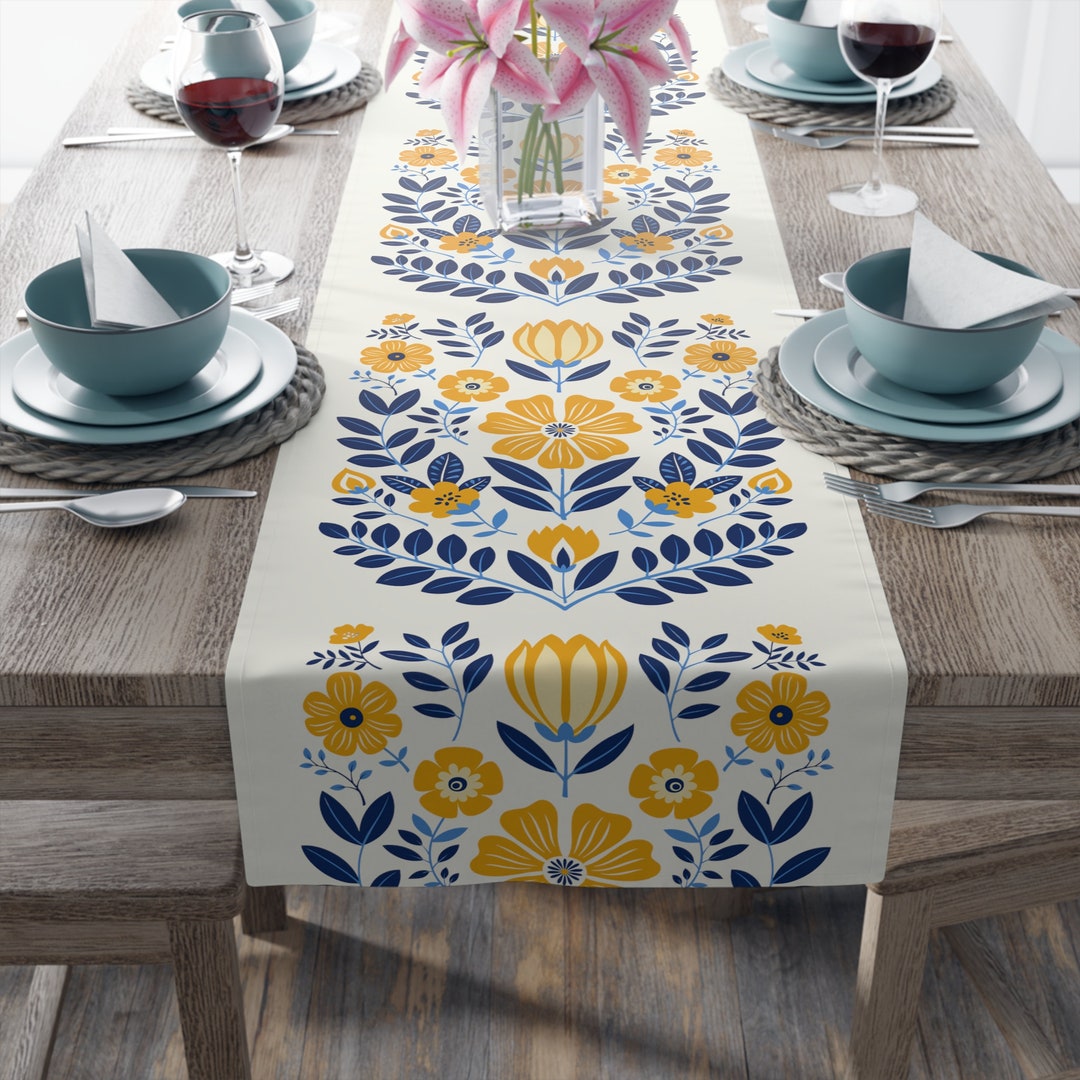 Scandinavian Floral Table Runner: Nordic Folk Art Decor - Etsy