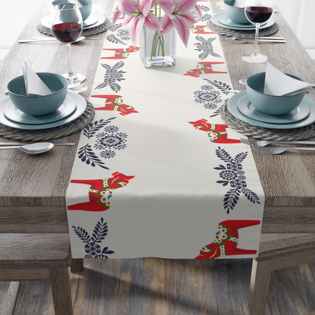 Dala Horse Table Runner: Swedish Folk Art Dining Centerpiece - Etsy