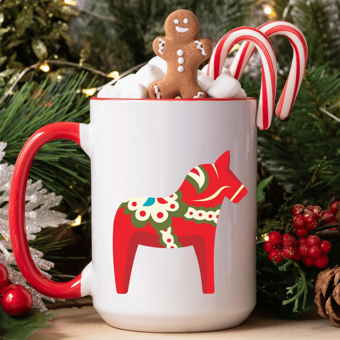 Swedish Dala Horse Coffee Mug: Nordic Ceramic Tea Cup - Etsy