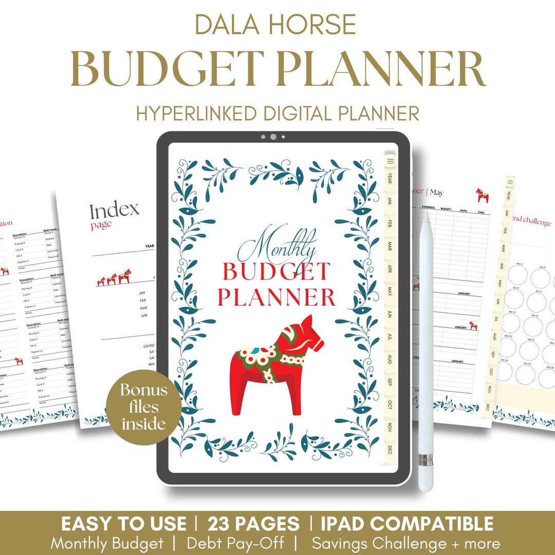 Dala Horse Digital Budget Planner: Hyperlinked Tablet Tool (PDF) - Etsy