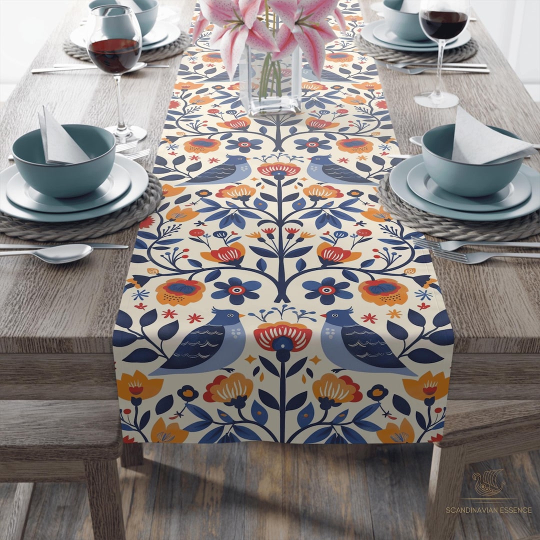 Scandinavian Floral Table Runner, Nordic Folk Art Centerpiece - Etsy