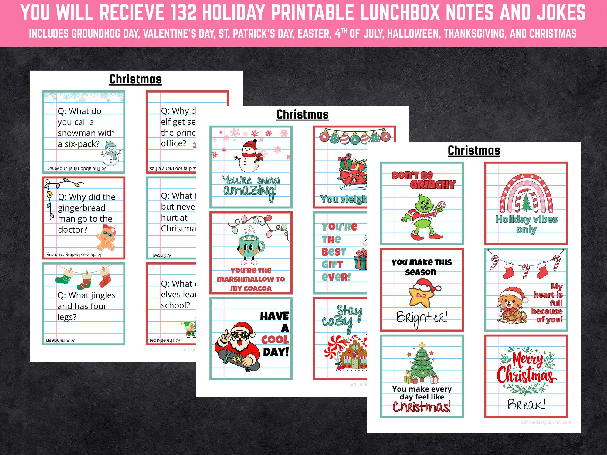 Lunchbox Notes Bundle Kids Printable Cards Encouragement Jokes Holidays ...