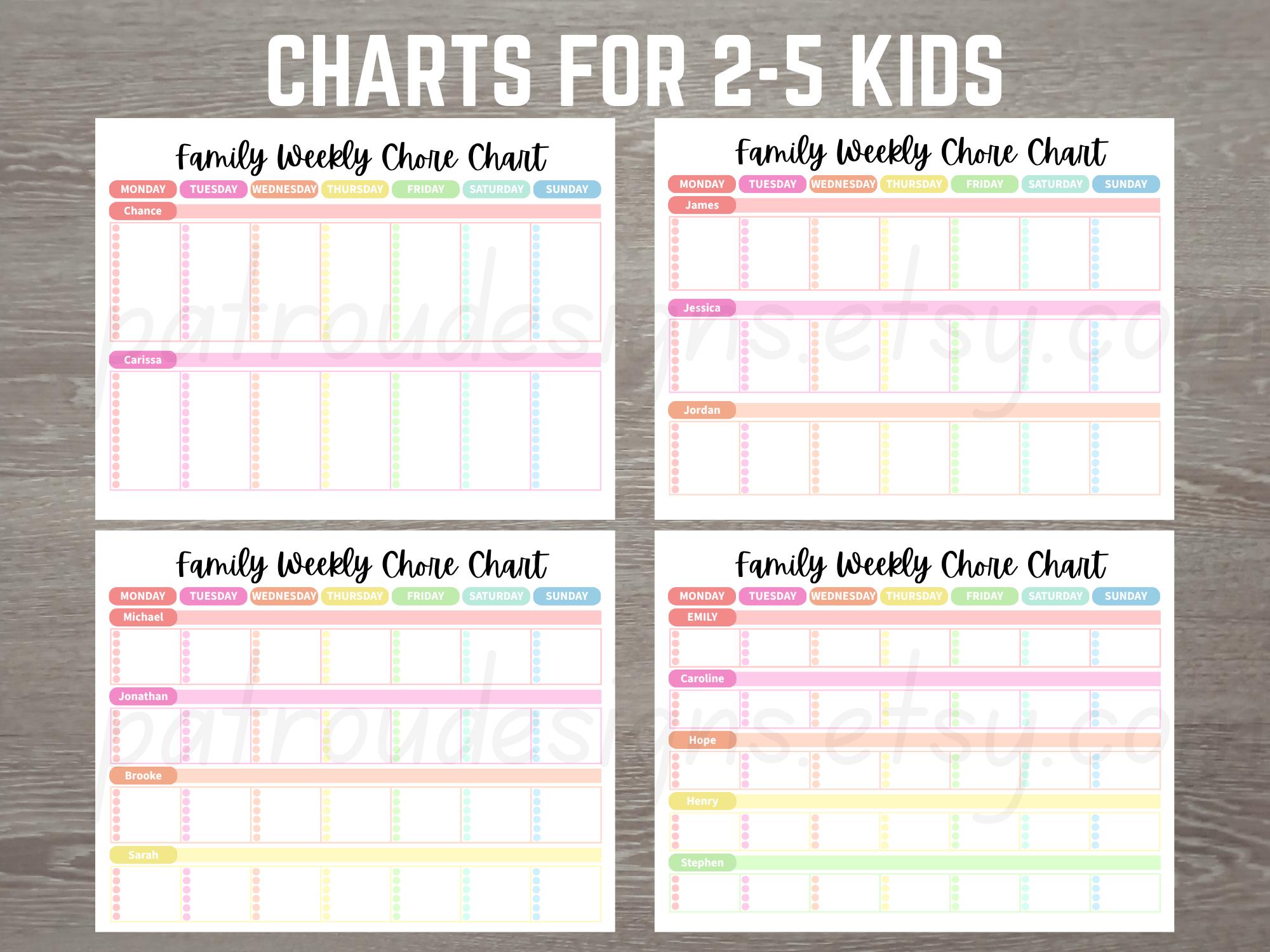 Editable Siblings Chore Chart, Family Weekly Routine Planner (2-5 Kids ...